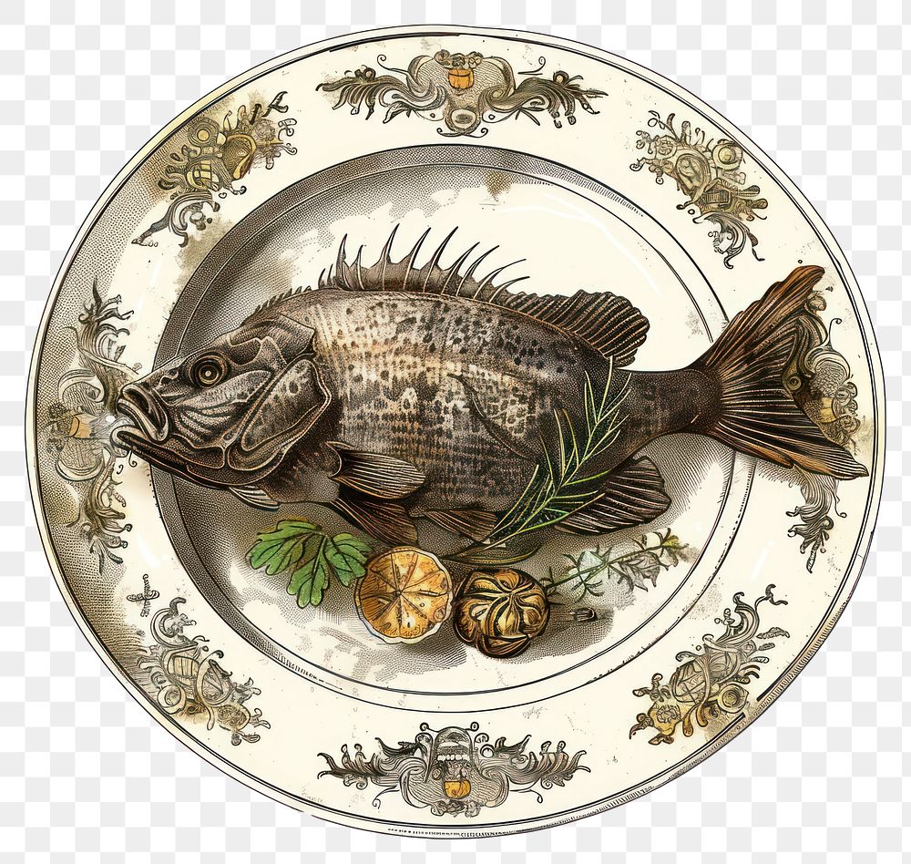 PNG Vintage fish plate illustration | Free PNG - rawpixel