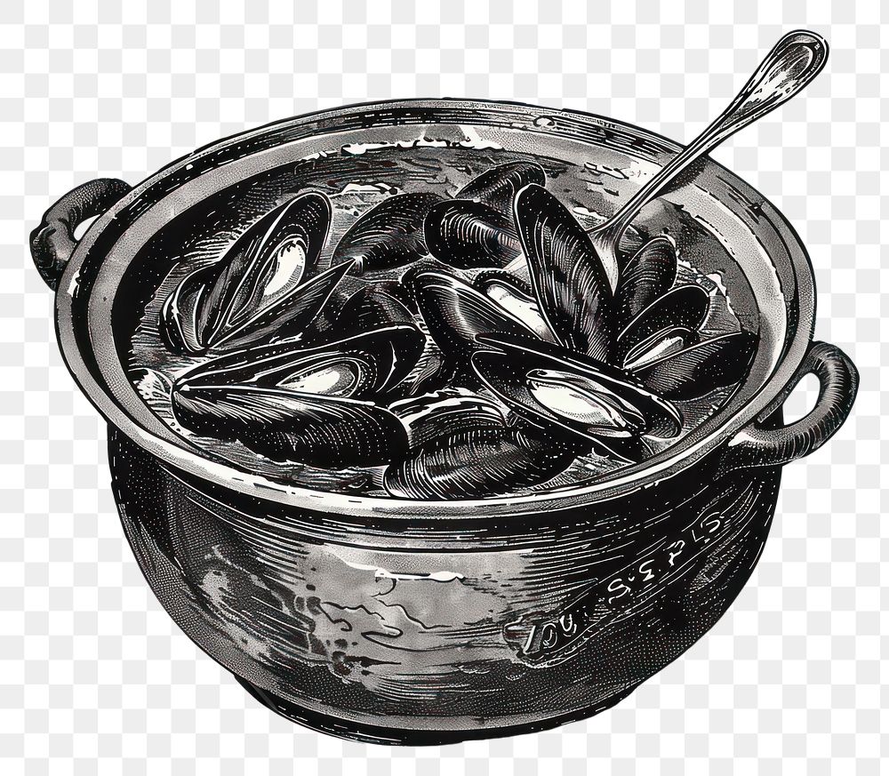 PNG Vintage mussels pot illustration | Free PNG - rawpixel
