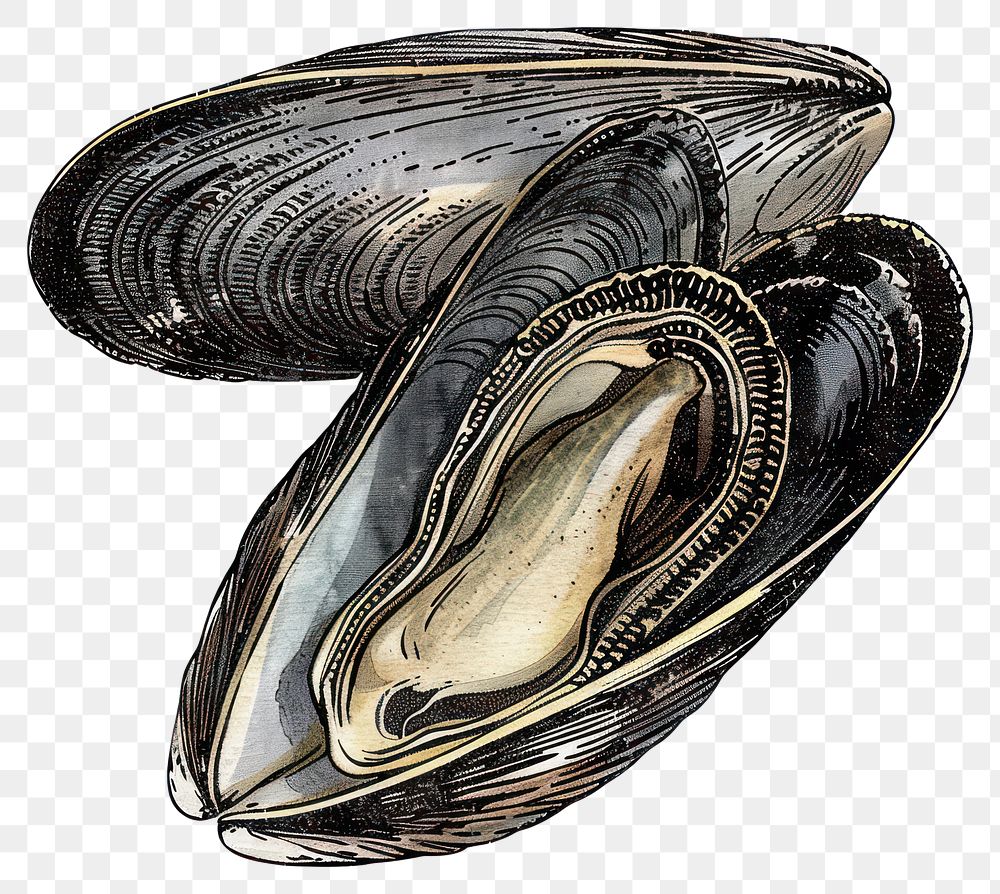 PNG Detailed mussel shell illustration | Free PNG - rawpixel