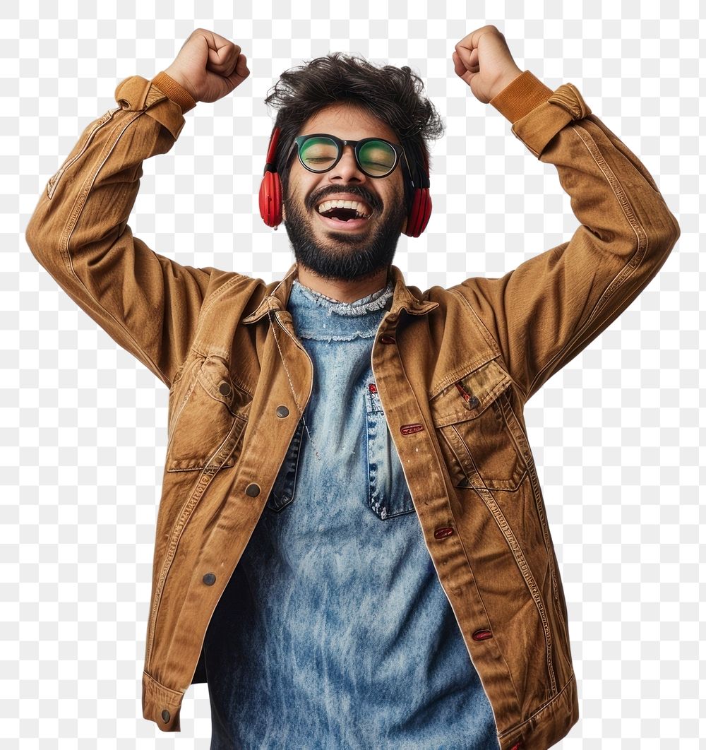 PNG Joyful man celebrating headphones | Premium PNG - rawpixel