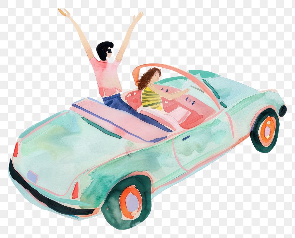 PNG Watercolor convertible car ride | Free PNG - rawpixel