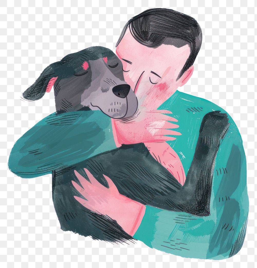 PNG Man hugging dog illustration | Free PNG - rawpixel