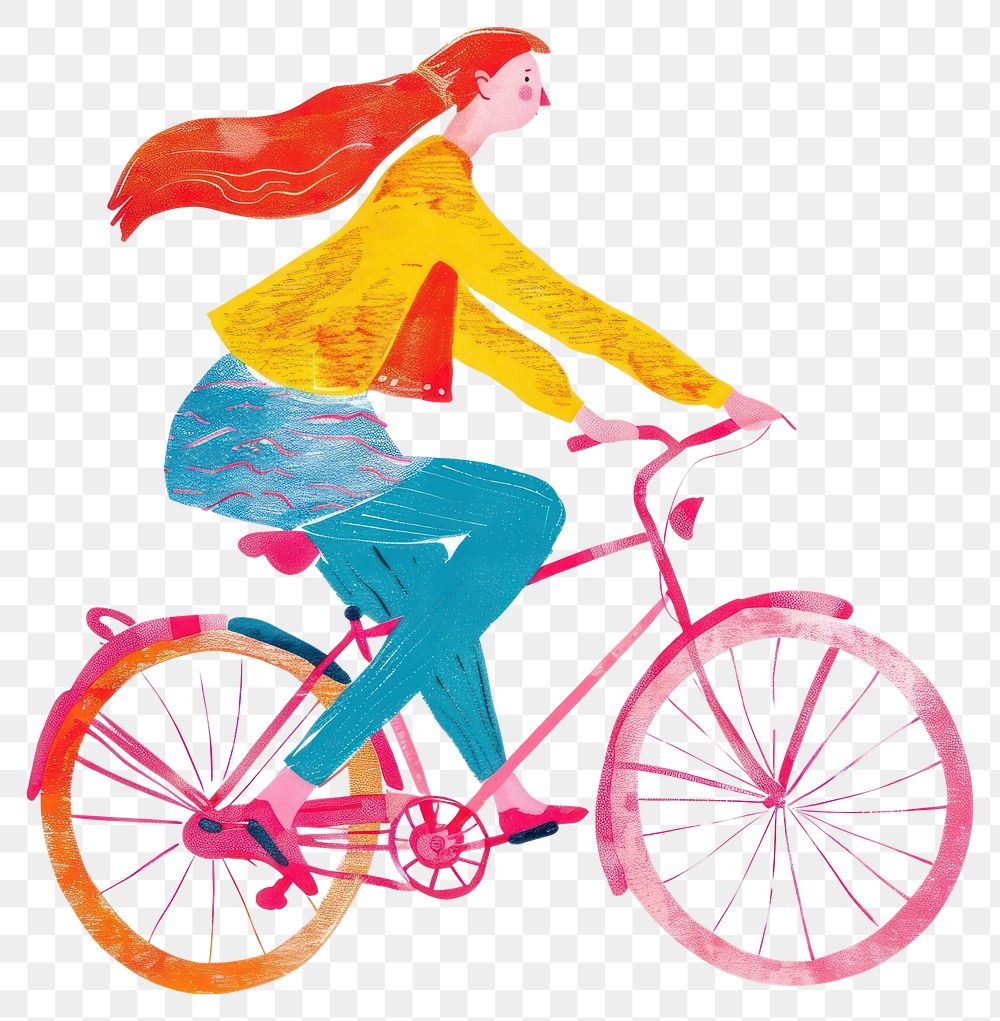 PNG Colorful woman riding bicycle | Free PNG - rawpixel