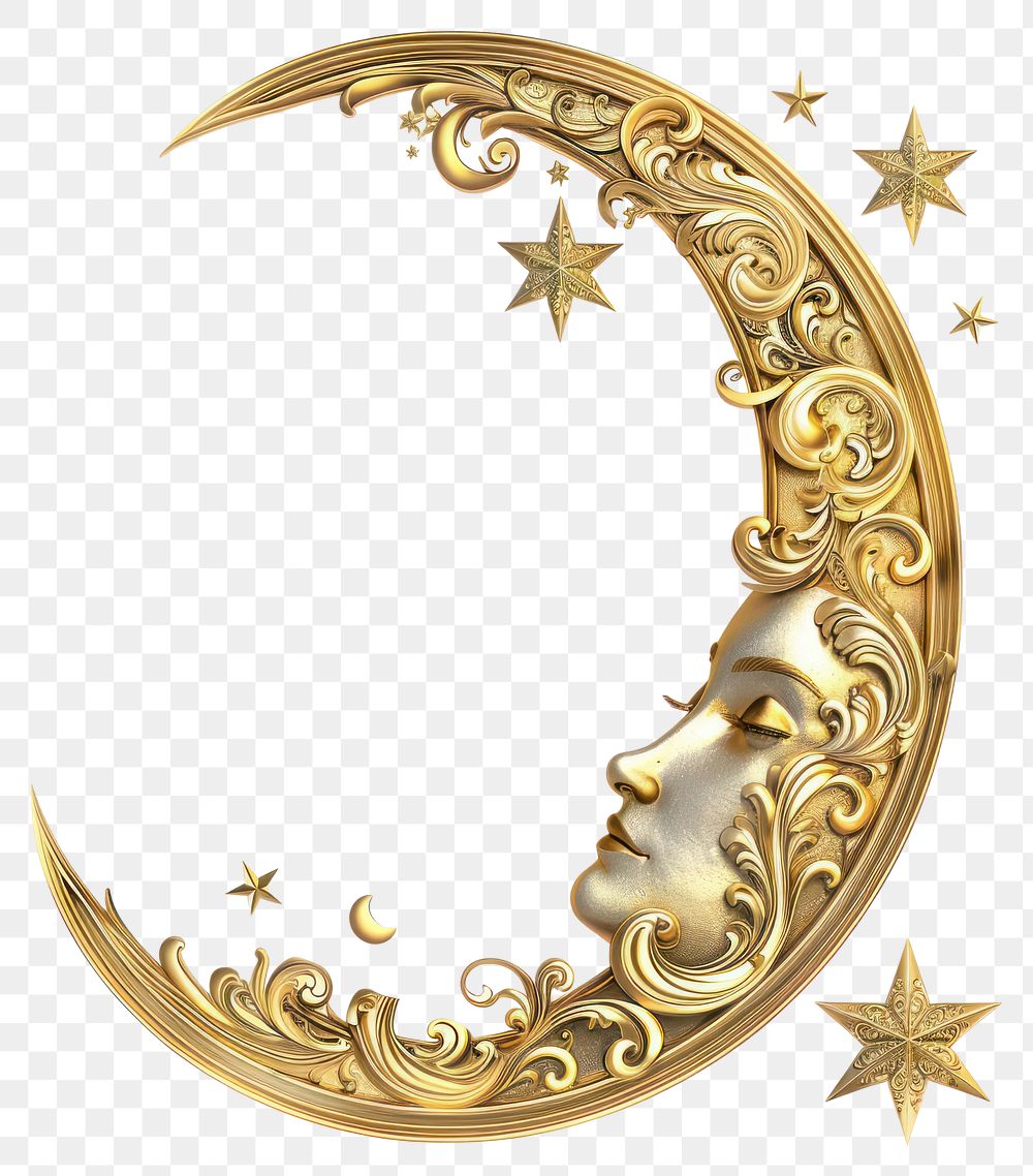 PNG Golden crescent moon face | Free PNG - rawpixel