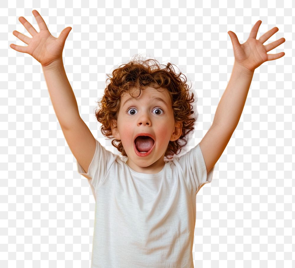 Photo kid raising hands surprised | Free PNG - rawpixel