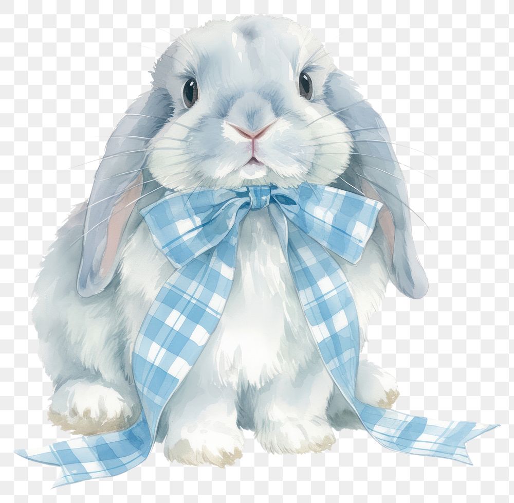 PNG Cute bunny blue bow | Free PNG - rawpixel