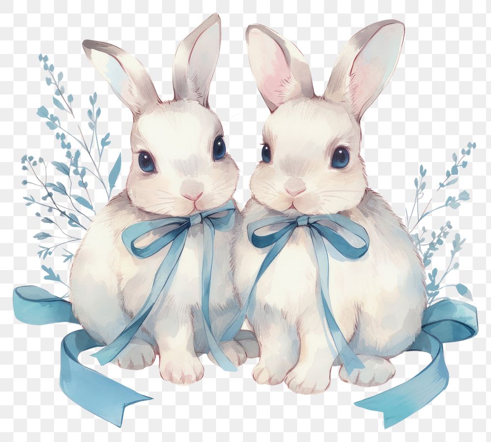 PNG Cute rabbits blue ribbons | Premium PNG - rawpixel