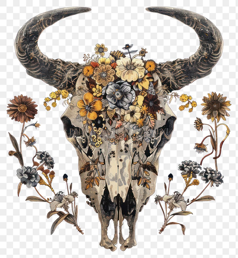 PNG Floral skull illustration horns | Free PNG - rawpixel