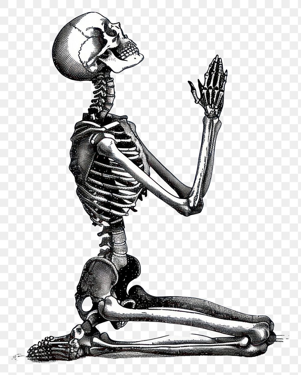 PNG Skeleton praying kneeling position | Free PNG - rawpixel