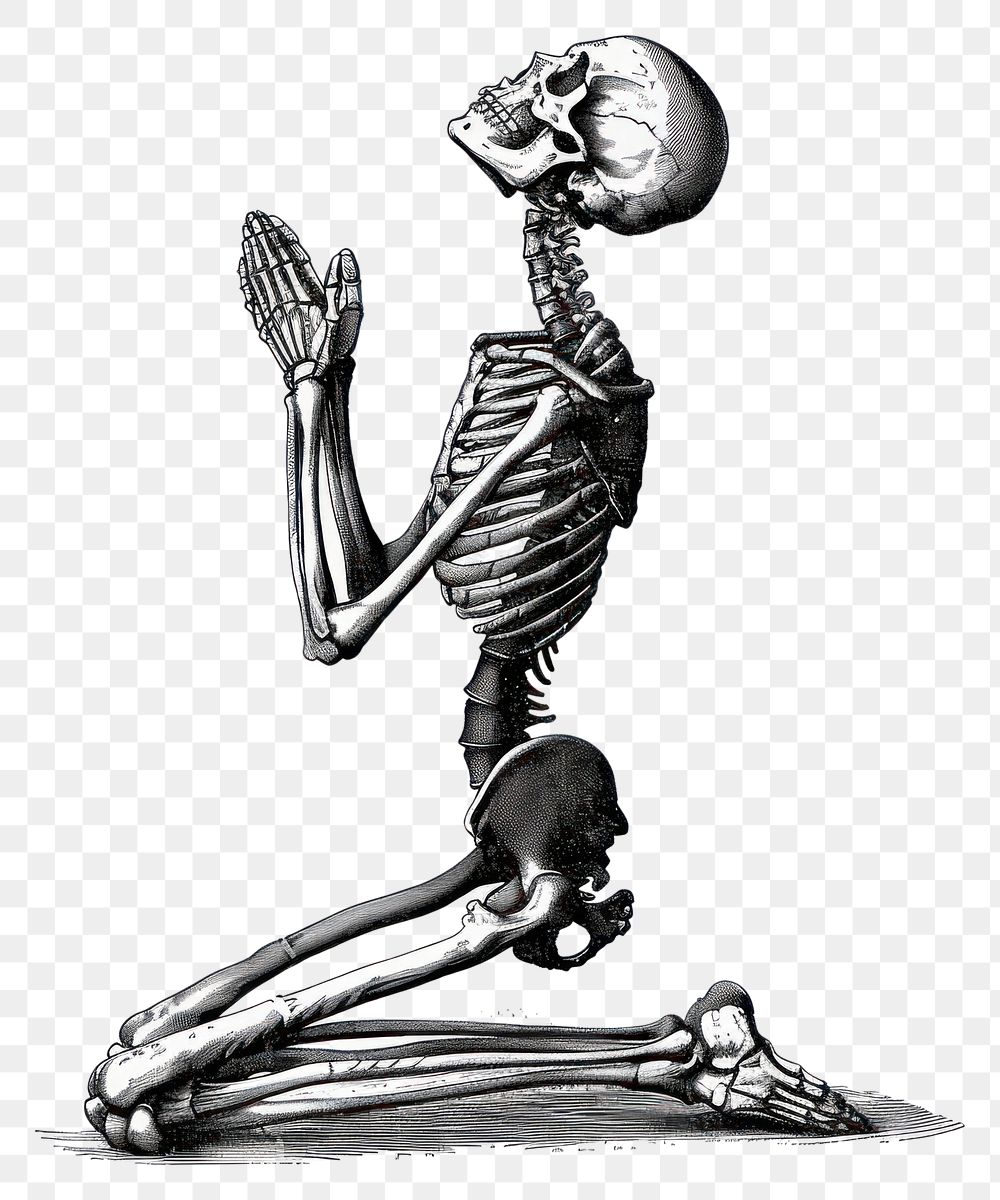 PNG Praying skeleton kneeling illustration | Free PNG - rawpixel