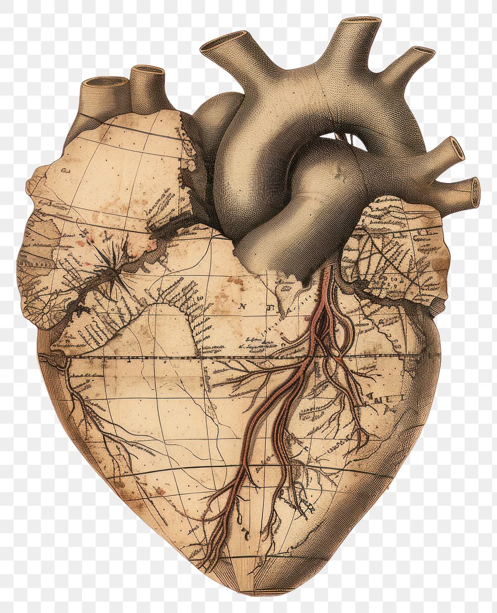 PNG Vintage anatomical heart map | Free PNG - rawpixel