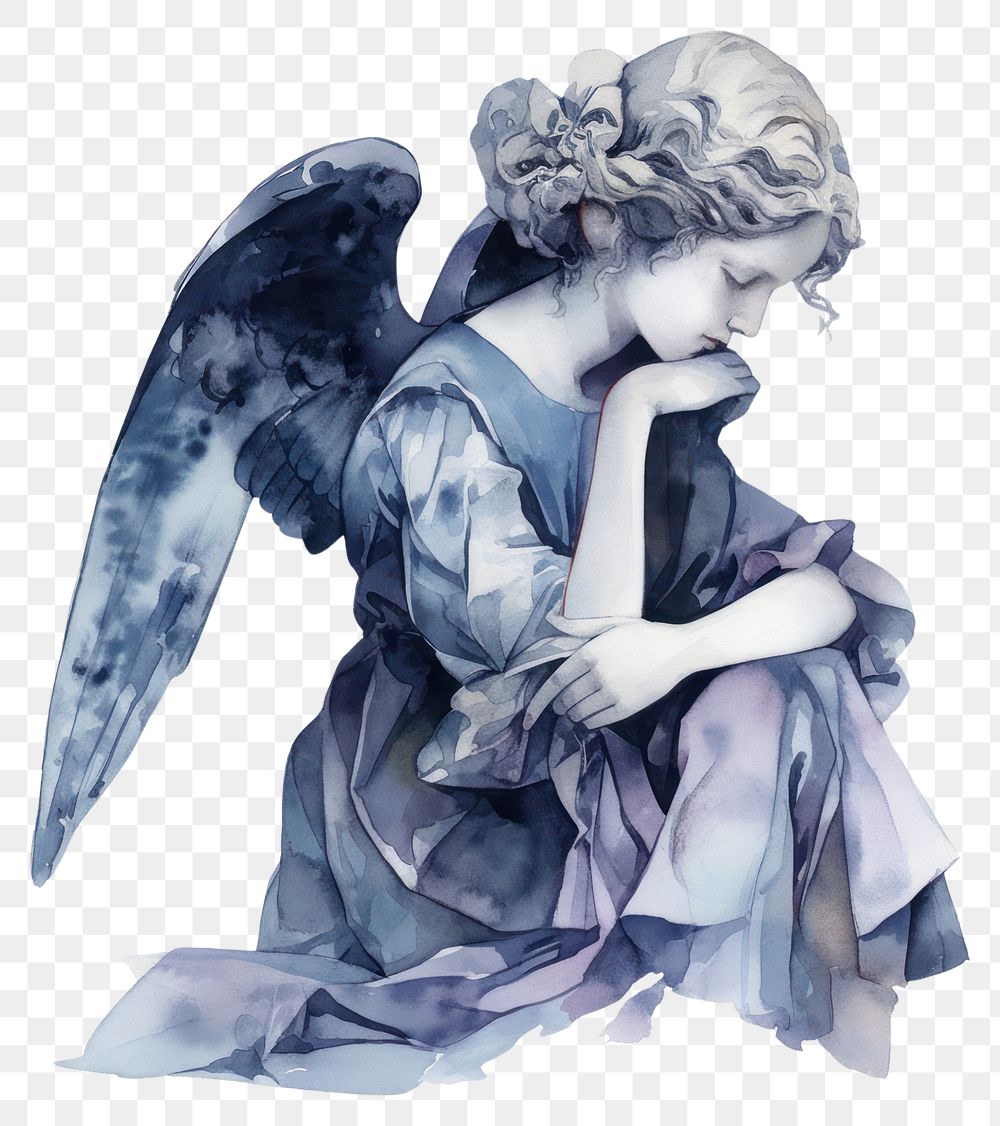 PNG Contemplative angel watercolor art | Free PNG - rawpixel
