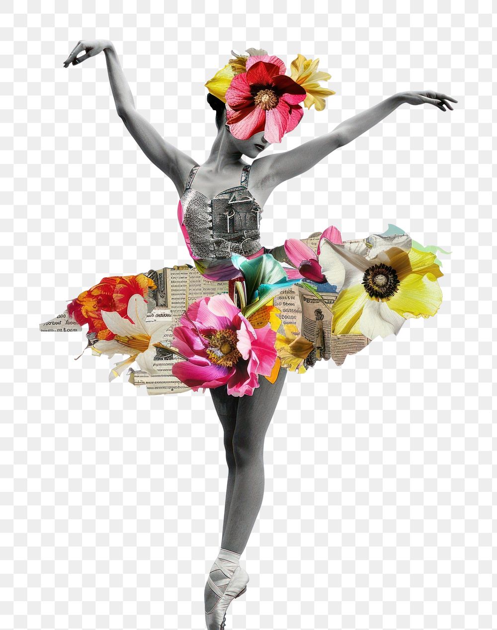 Ballerina colorful vintage flowers dancing | Free PNG - rawpixel