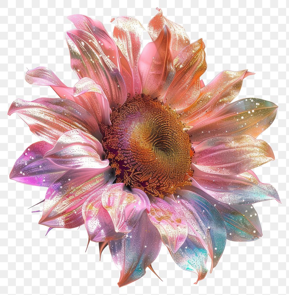 Vibrant iridescent sunflower artwork | Free PNG - rawpixel