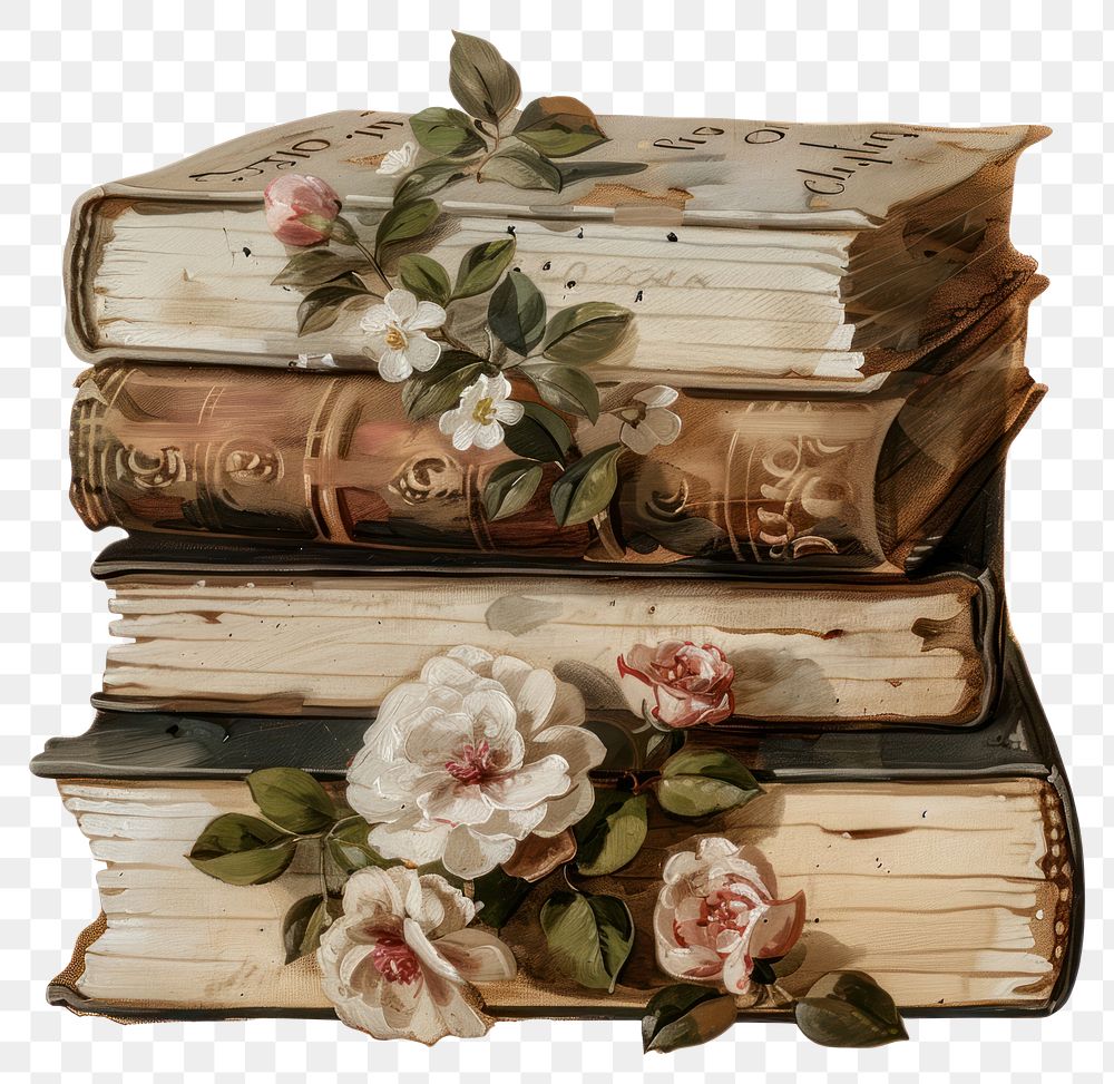 PNG Vintage books floral embellishments | Premium PNG - rawpixel