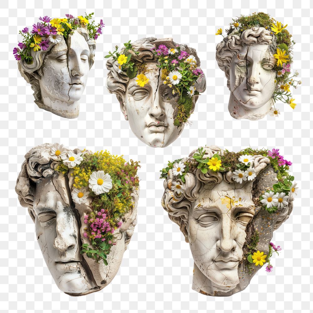 PNG floral statue head design | Free PNG - rawpixel