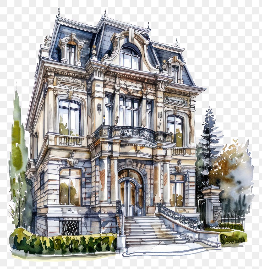 PNG Elegant historic mansion watercolor | Free PNG - rawpixel
