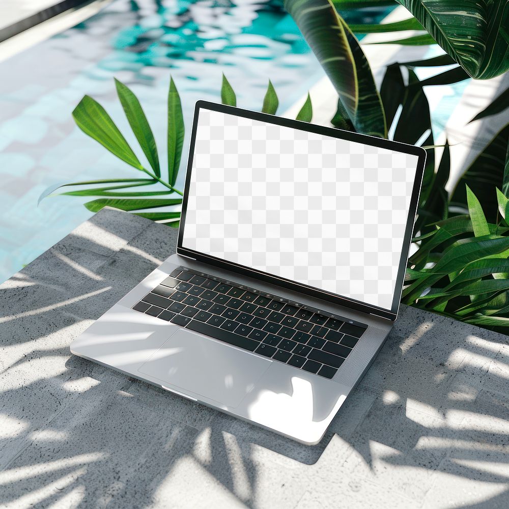 Tropical laptop pool png mockup, | Free PNG - rawpixel