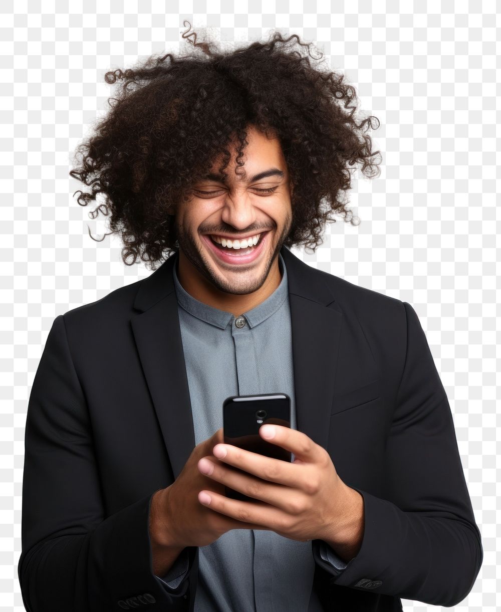 Men holding phone smile and | Free PNG - rawpixel