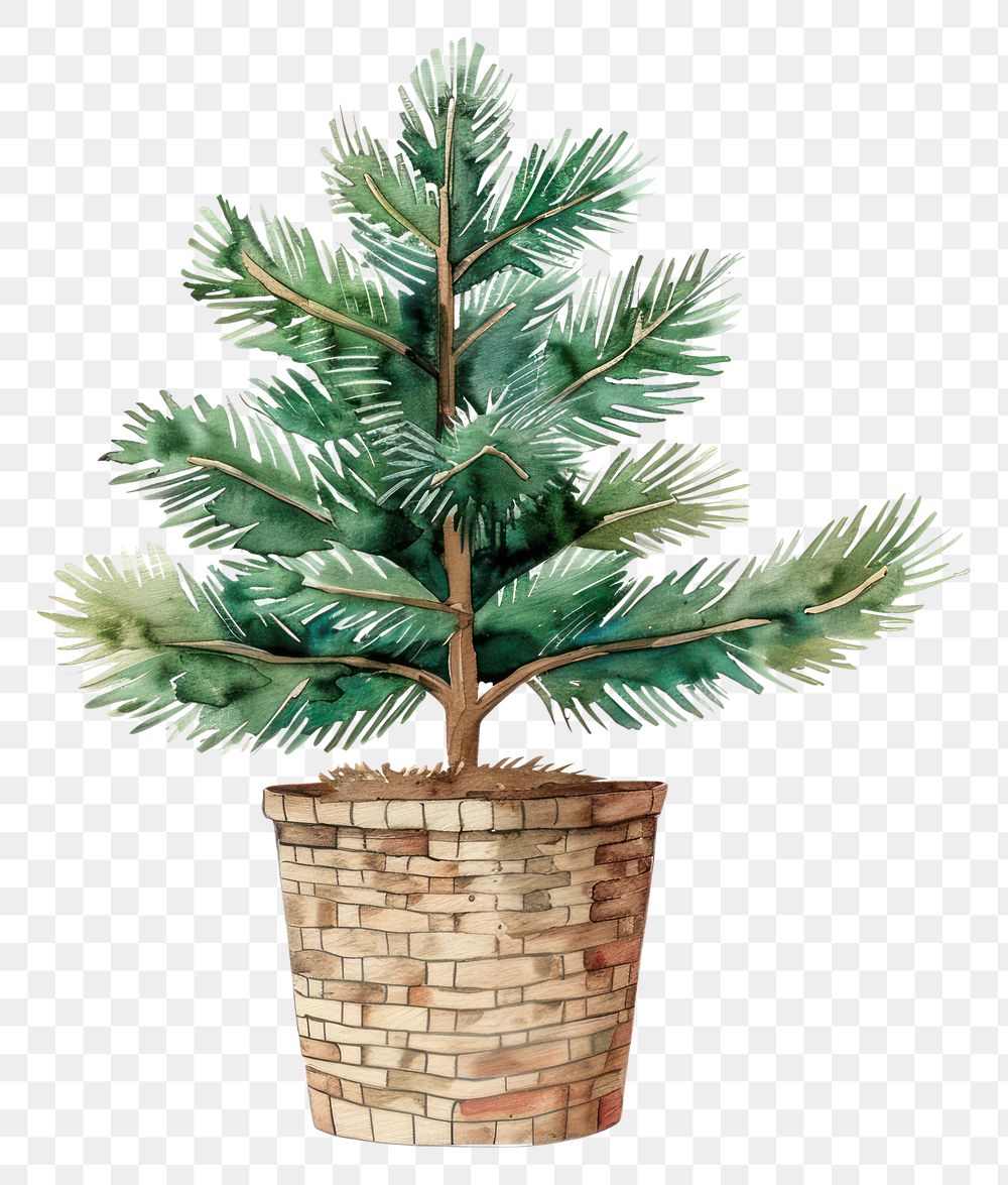 PNG Watercolor potted pine tree | Free PNG - rawpixel