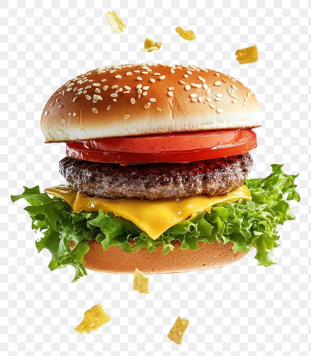 PNG Flying burger photography lettuce | Free PNG - rawpixel