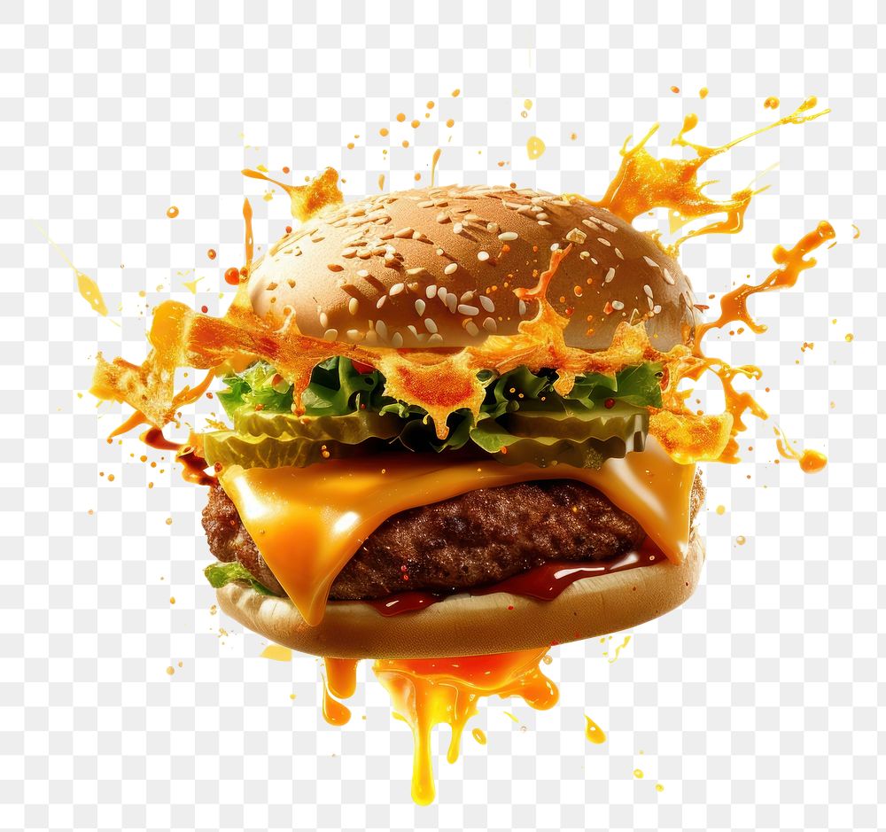 PNG Exploding cheese burger food | Premium PNG - rawpixel