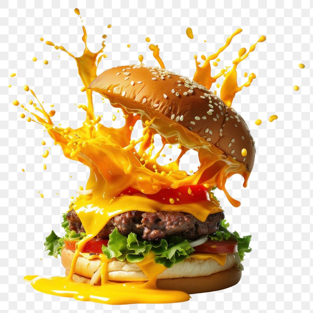 PNG Exploding cheeseburger food photography | Free PNG - rawpixel