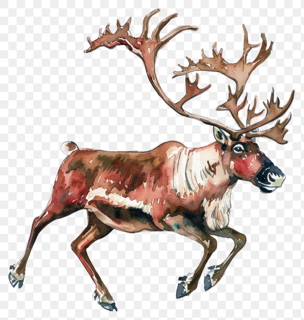 PNG jumping brown caribou illustration | Free PNG - rawpixel