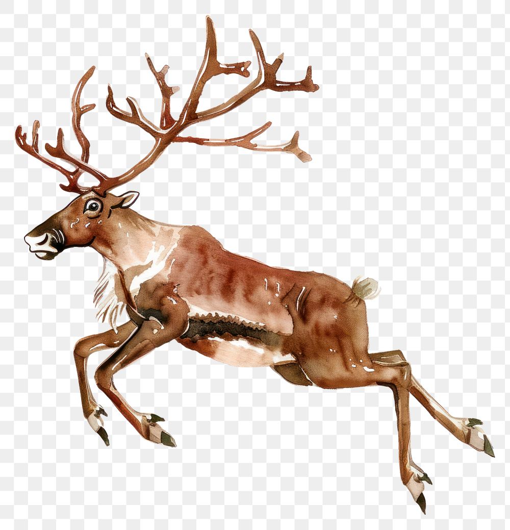 PNG jumping brown caribou illustration | Free PNG - rawpixel