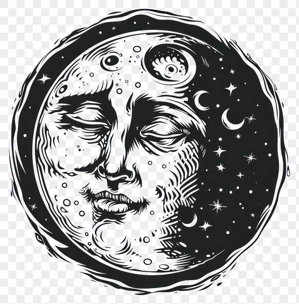 PNG Mystical moon face illustration | Free PNG - rawpixel