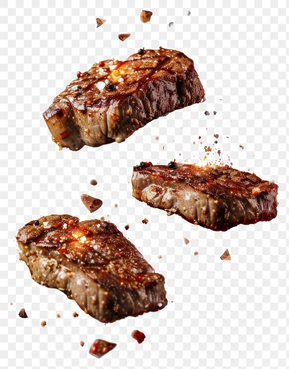 PNG Exploding three steaks floating | Premium PNG - rawpixel