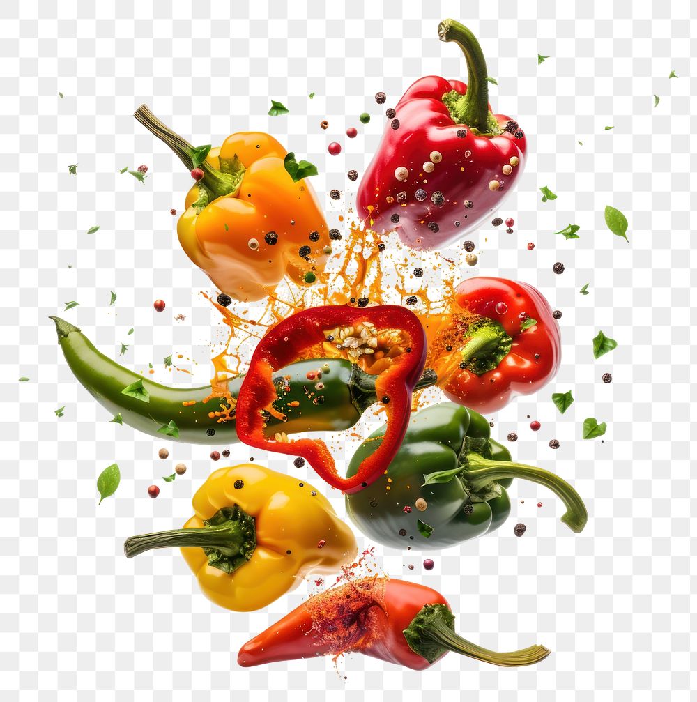 PNG Colorful peppers dynamic splash | Free PNG - rawpixel