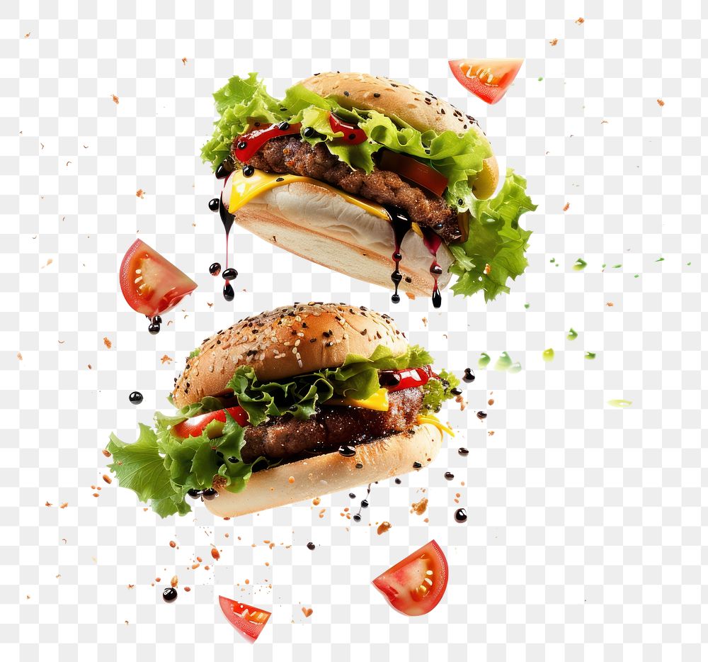 PNG Exploding two burgers food | Free PNG - rawpixel
