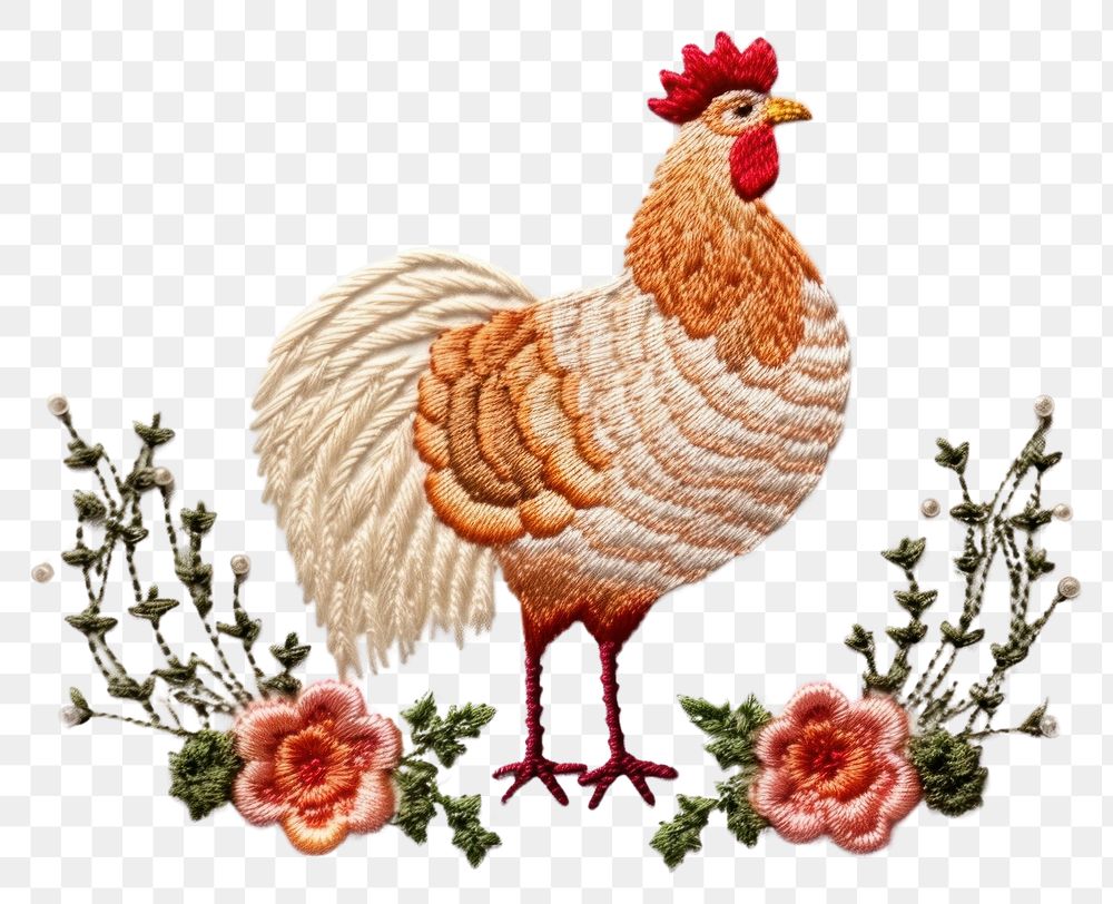 PNG Embroidery chicken pattern animal. | Free PNG - rawpixel