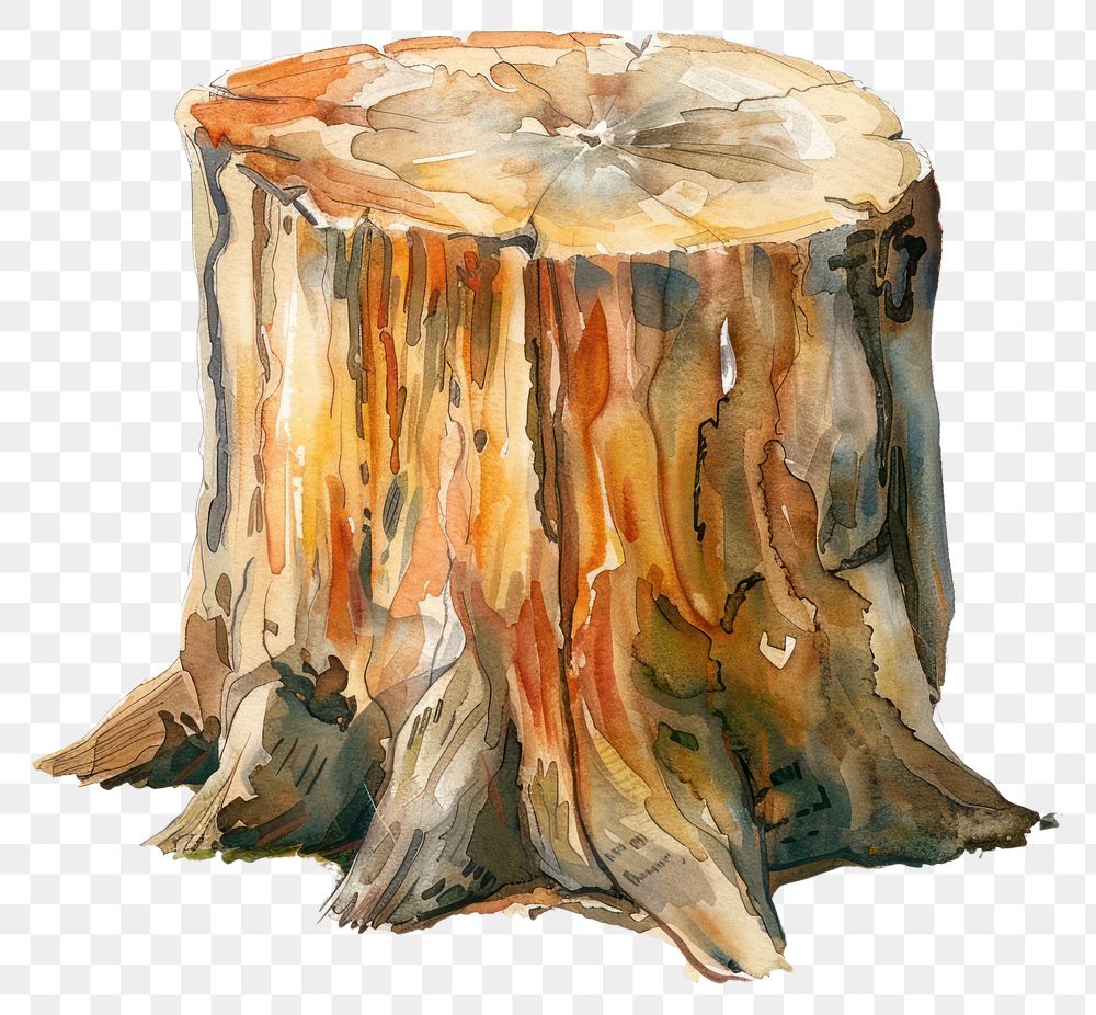 PNG Watercolor illustration tree stump | Free PNG - rawpixel