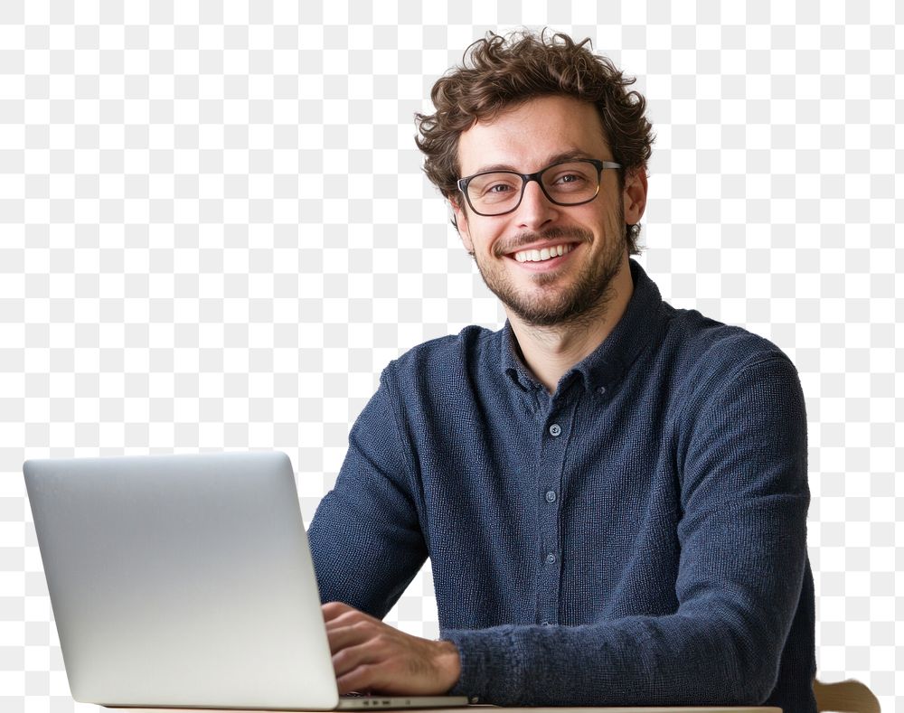 PNG Smiling man laptop glasses | Premium PNG - rawpixel