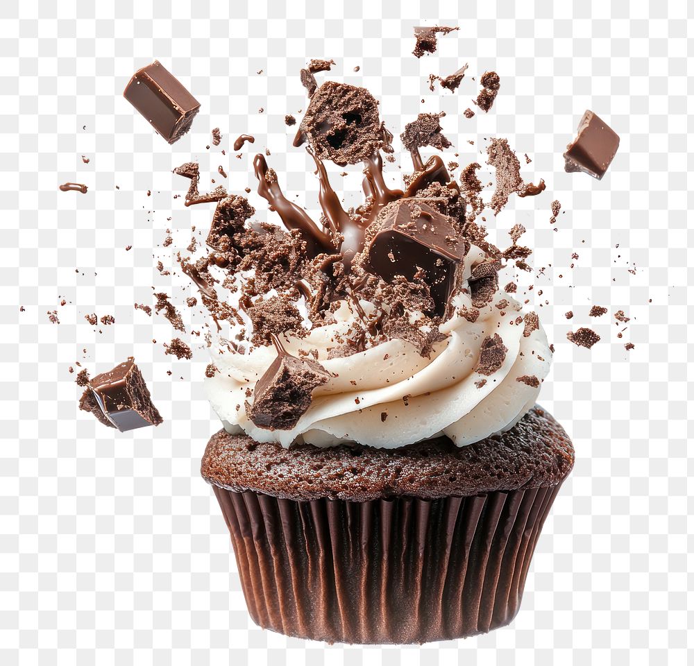 PNG Exploding chocolate cupcake dessert | Free PNG - rawpixel