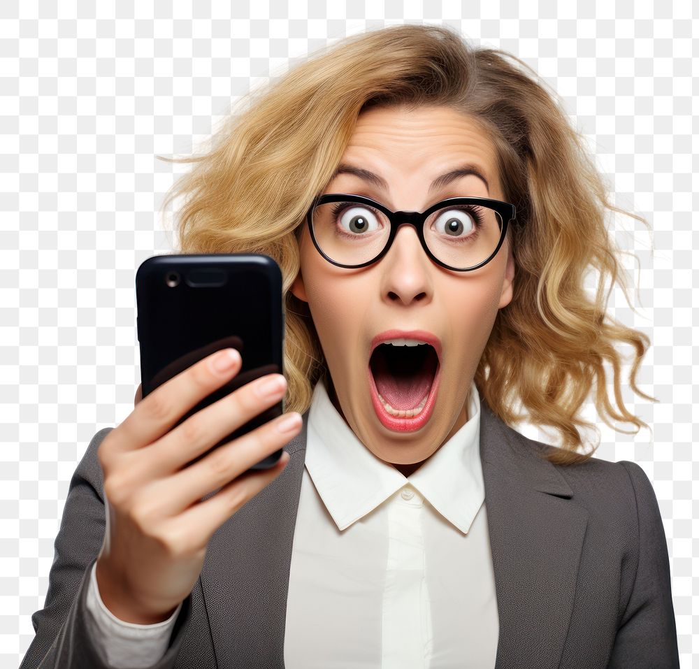 Woman shouting glasses screen. | Free PNG - rawpixel