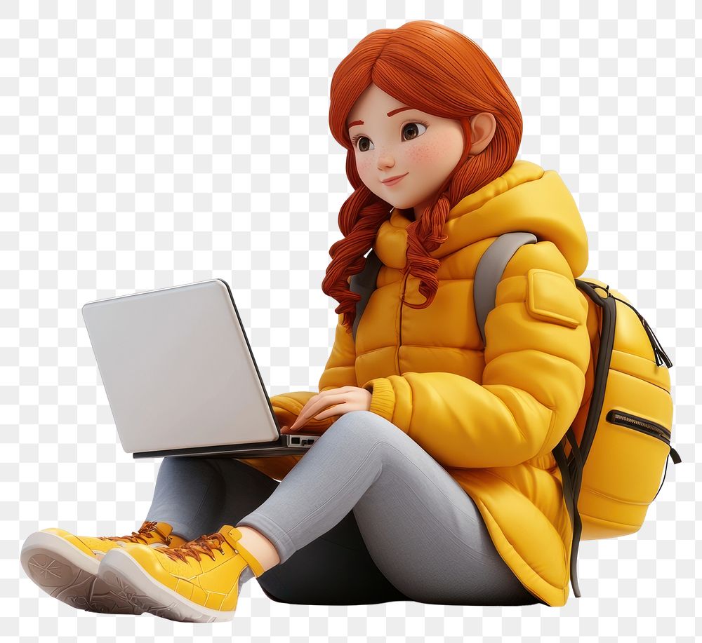 cute girl red hair computer | Free PNG - rawpixel