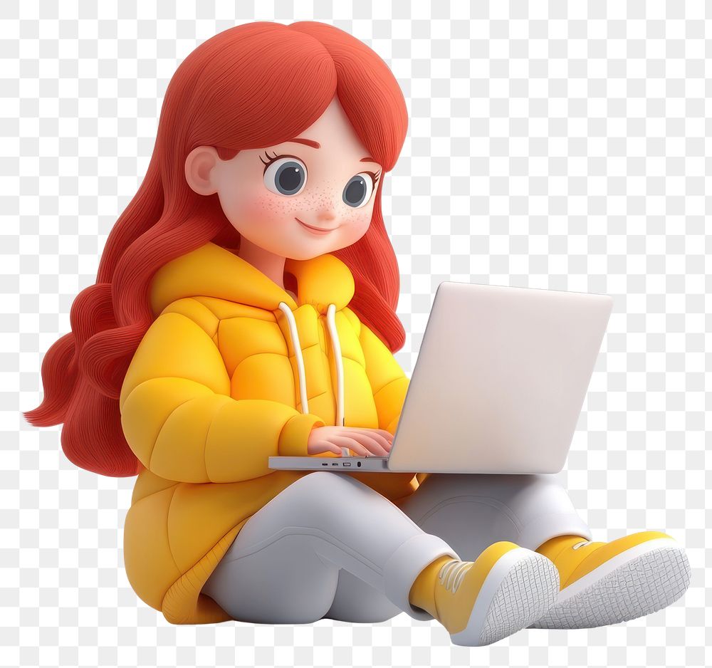 cute girl red hair computer | Free PNG - rawpixel