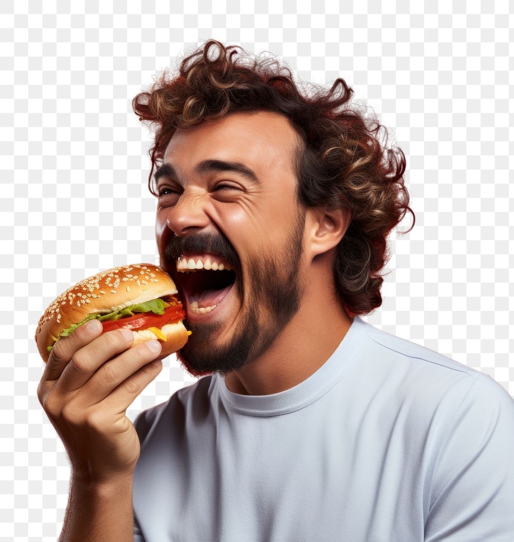 Biting burger adult happy. | Free PNG - rawpixel