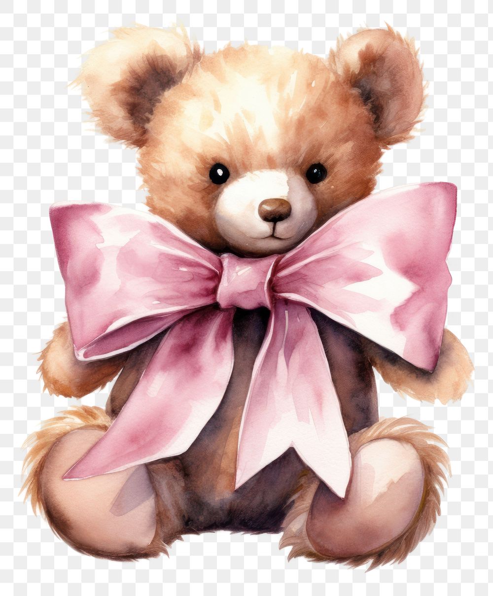 PNG Watercolor bow wrapped teddy | Premium PNG - rawpixel