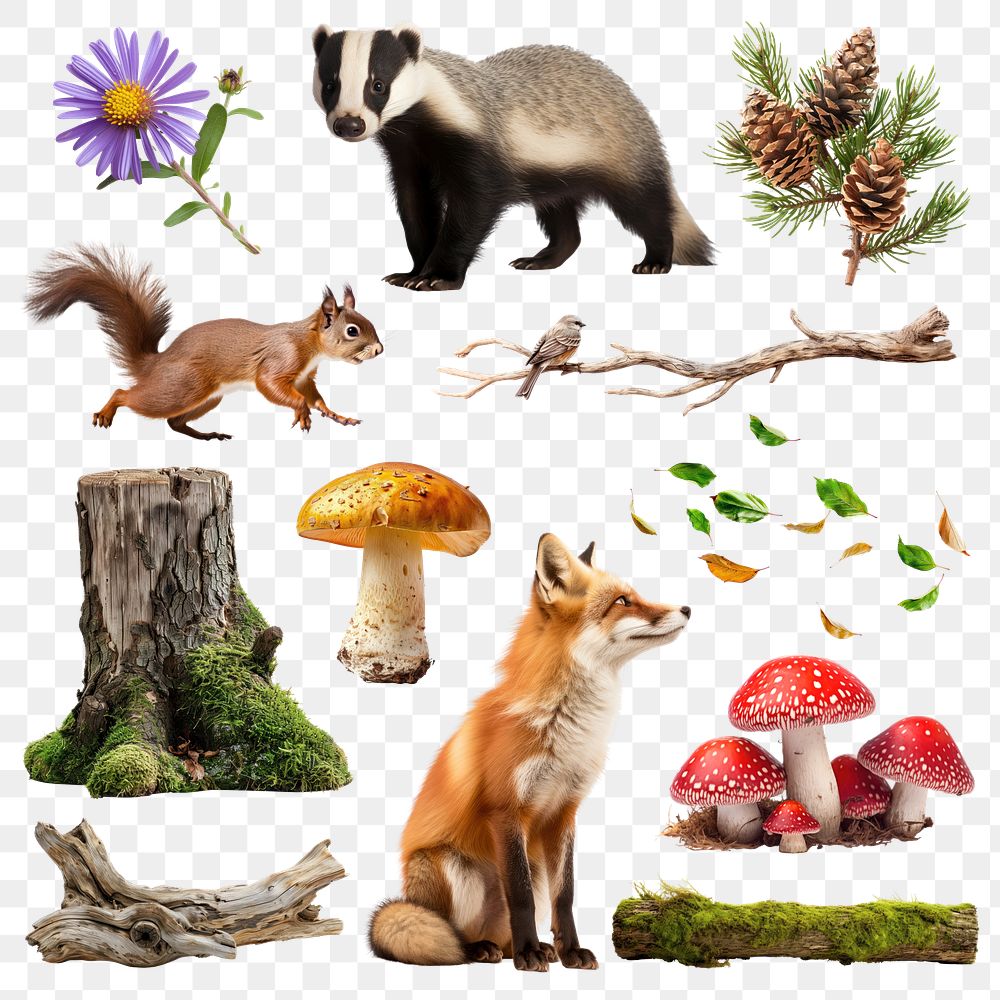 PNG woodland element set, transparent | Premium PNG - rawpixel