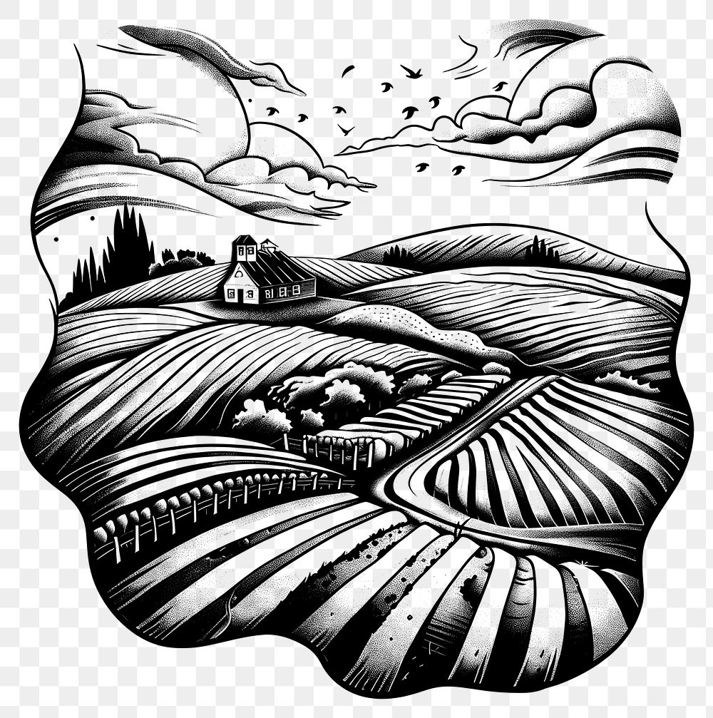 Png Farm Field Drawing Illustrated Free Png Rawpixel