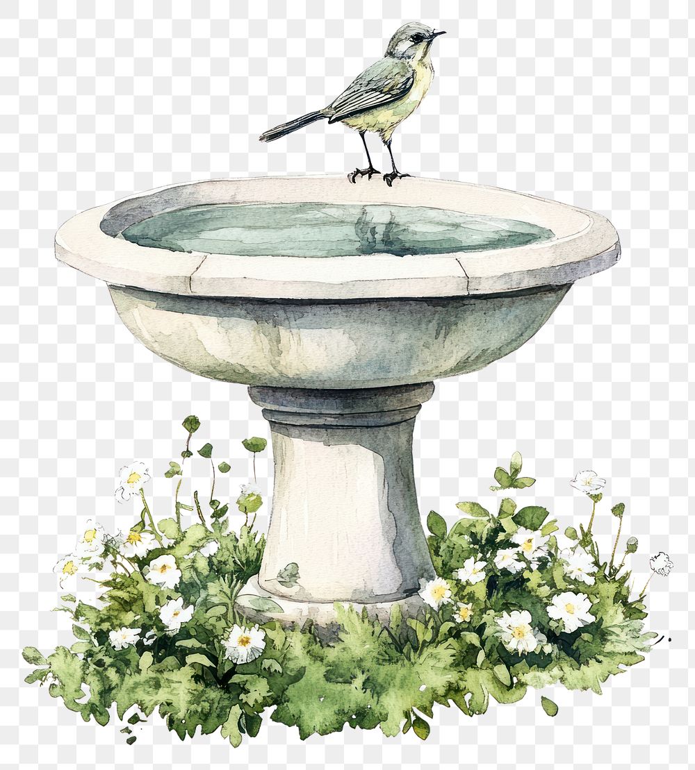 PNG Birdbaths birdbath illustration watercolor. | Free PNG - rawpixel