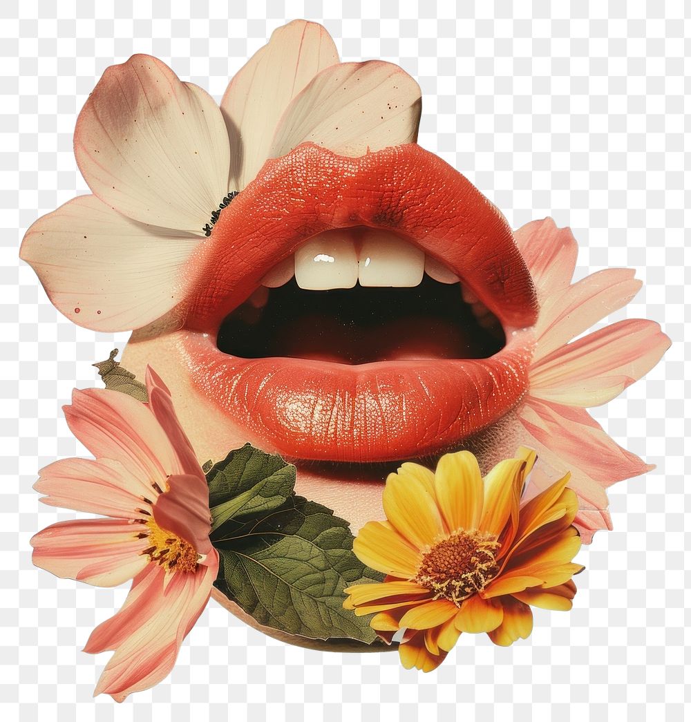 PNG Retro collage lips flower | Premium PNG - rawpixel