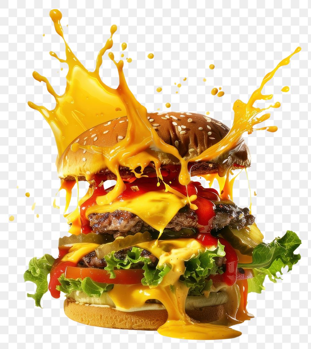 PNG Exploding cheeseburger food mouth-watering | Premium PNG - rawpixel