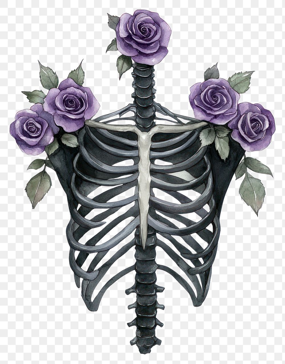 PNG Ribs purple roses art | Free PNG - rawpixel