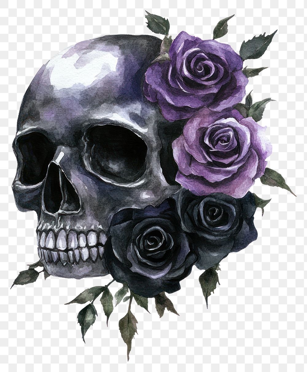 PNG Skull roses art illustration. | Free PNG - rawpixel