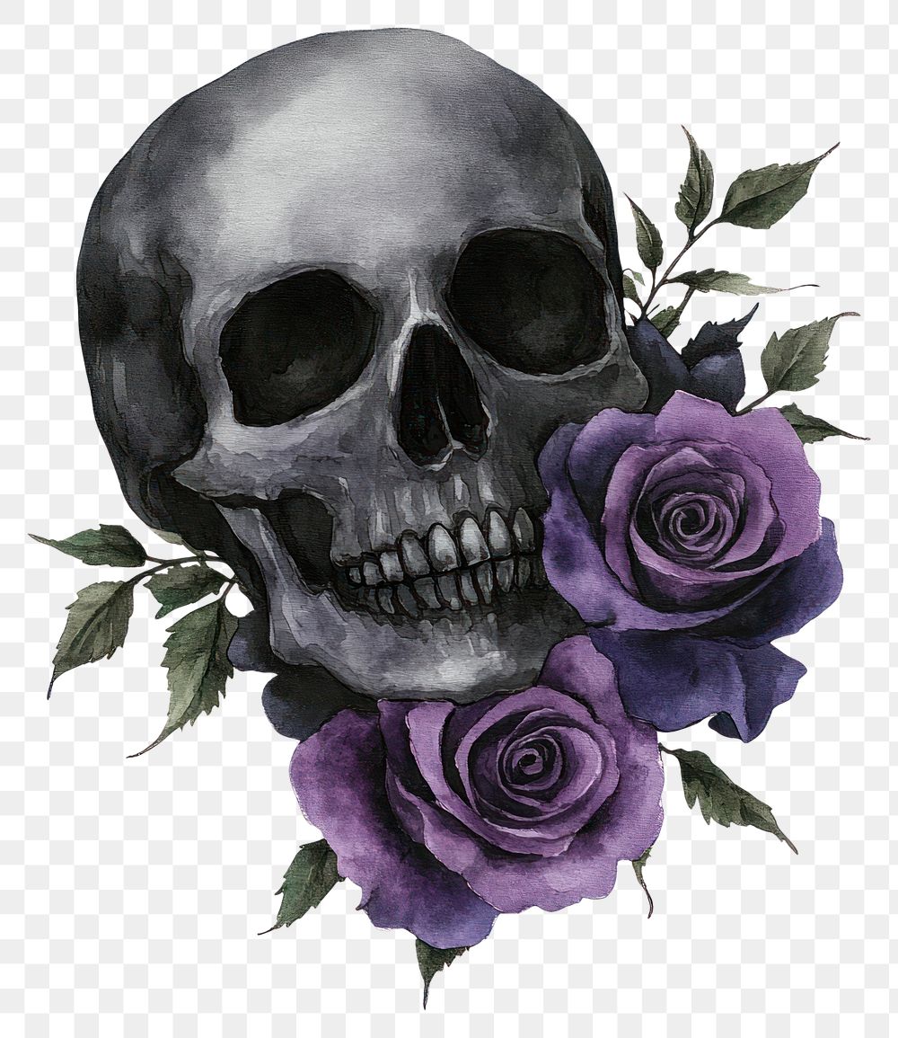 PNG Skull roses art illustration. | Premium PNG - rawpixel